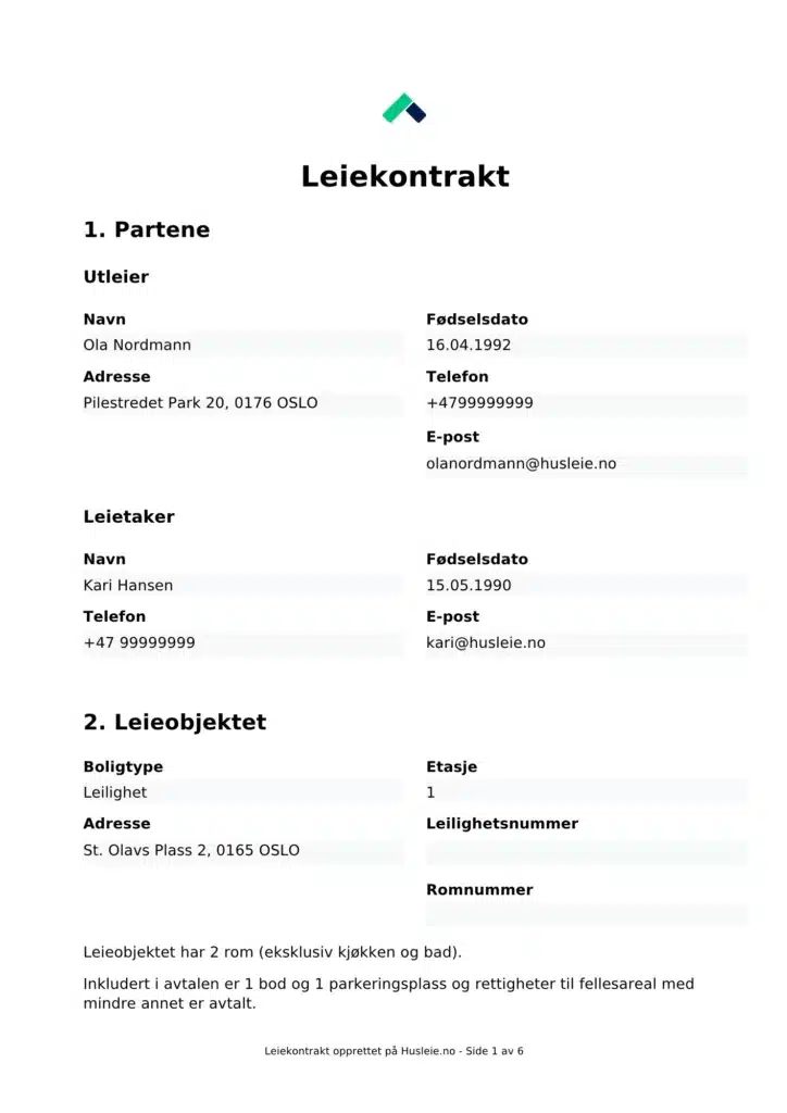 Husleiekontrakt - Husleie.no - plattform for enkel og effektiv ...